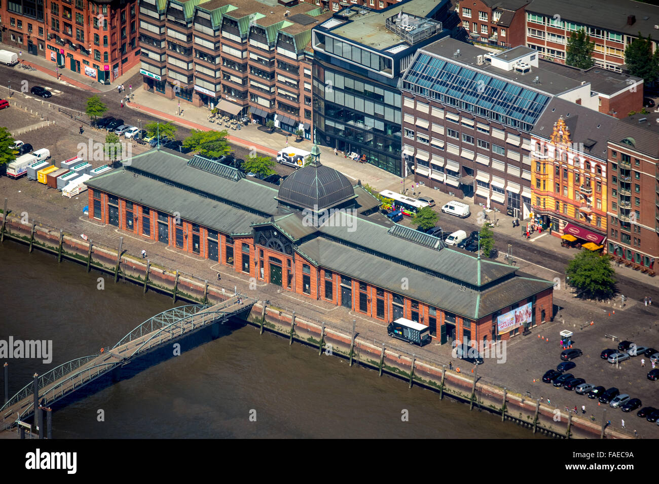 Aerial view, historic fish auction hall, Hamburg Harbour, Elbe, Hamburg ...