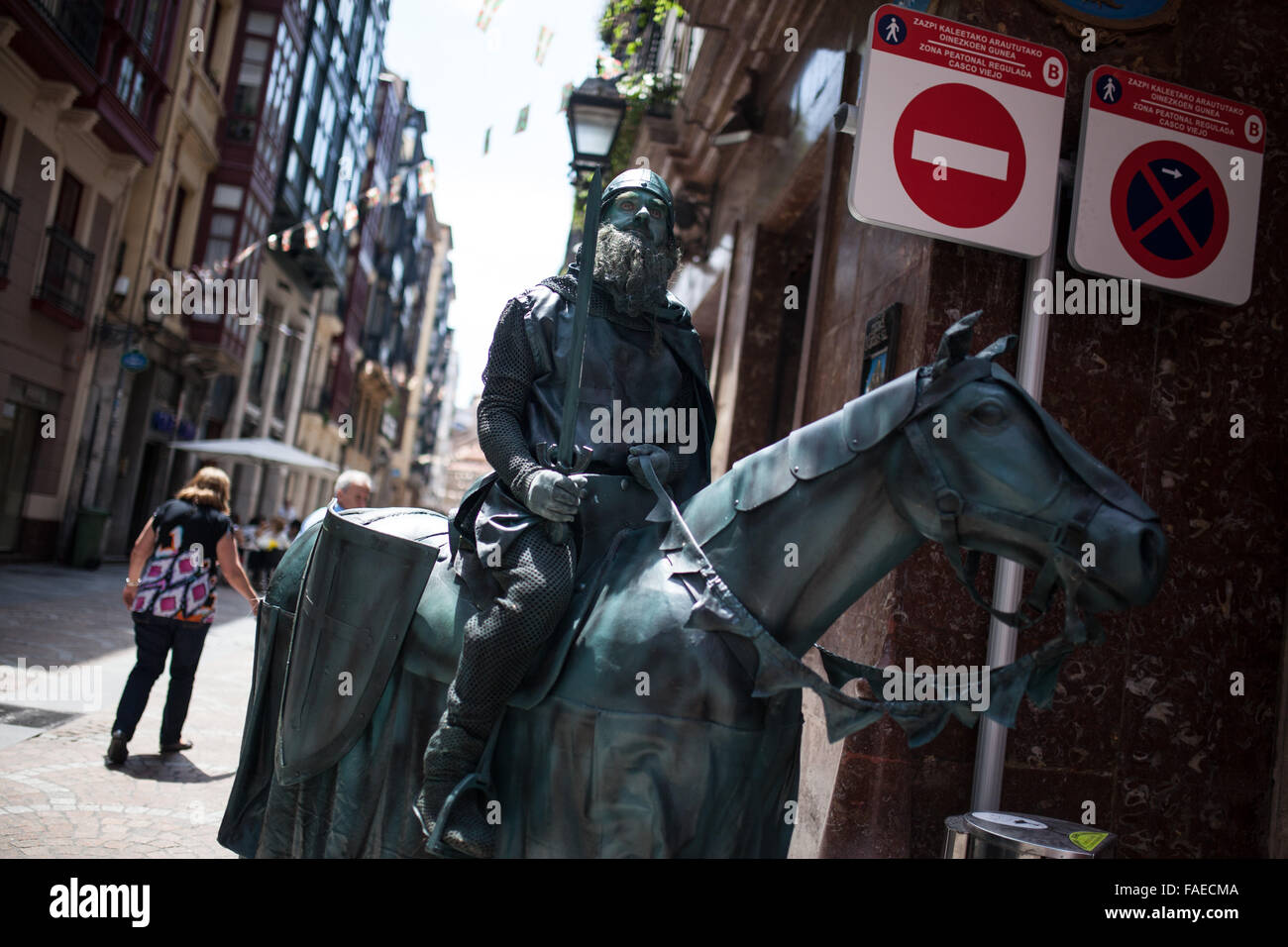 Human statue on a model horse in Bilbao Stock Photo - Alamy