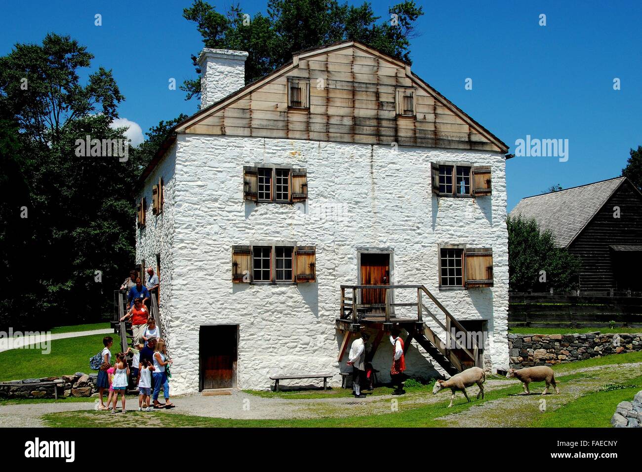 Sleepy Hollow, NY: A tour group leaving the old manor house built by ...