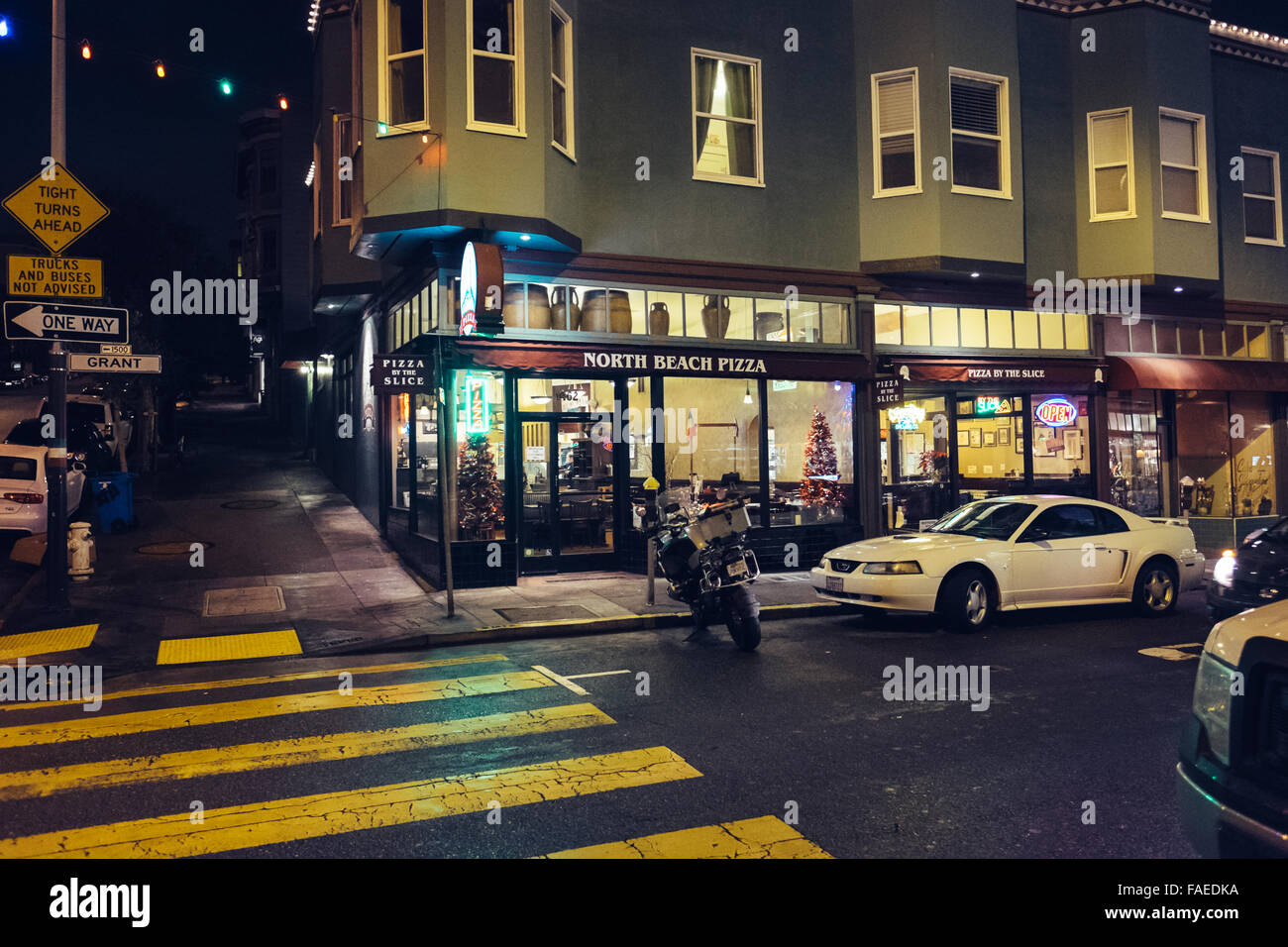 SAN FRANCISCO, CA - DECEMBER 10, 2015: Little Italy street scene in the ...