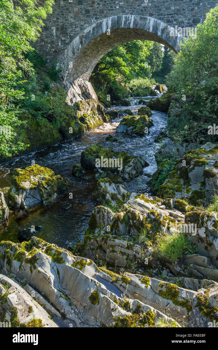 Waterfalls under the bridge at Talla, Tweeddale, Scottish Borders Stock ...