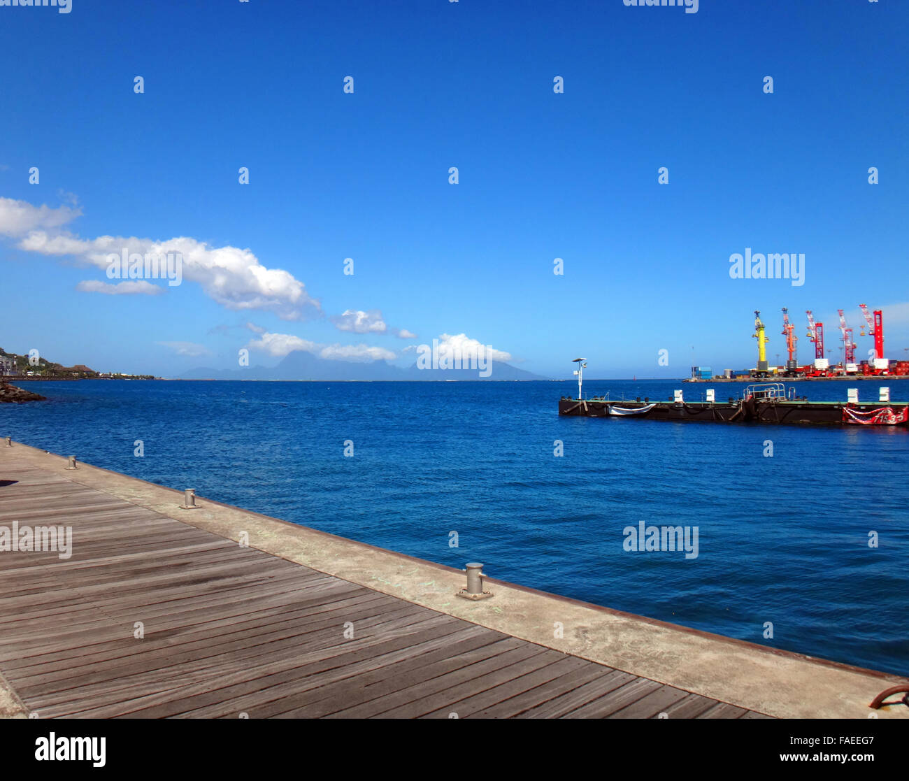 View of the port of Papeete and Moorea from Jardins de Pa'ofa'i, Tahiti ...