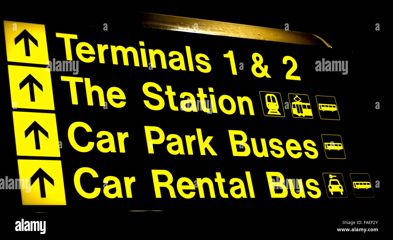 Airport information terminals and station sign light panel giving ...