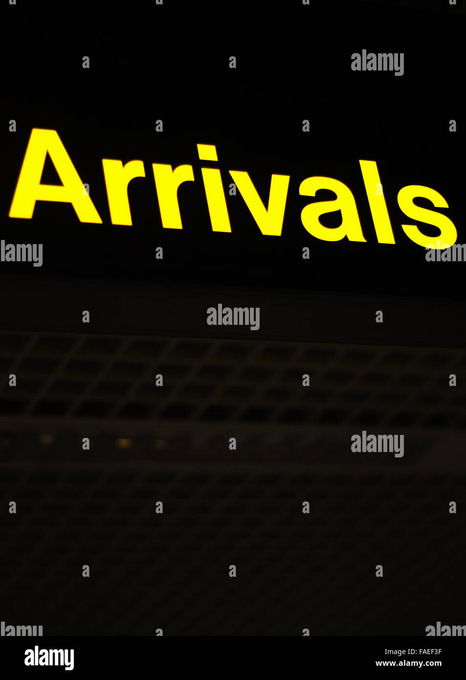 Airport information sign light panel giving directions for arrivals ...