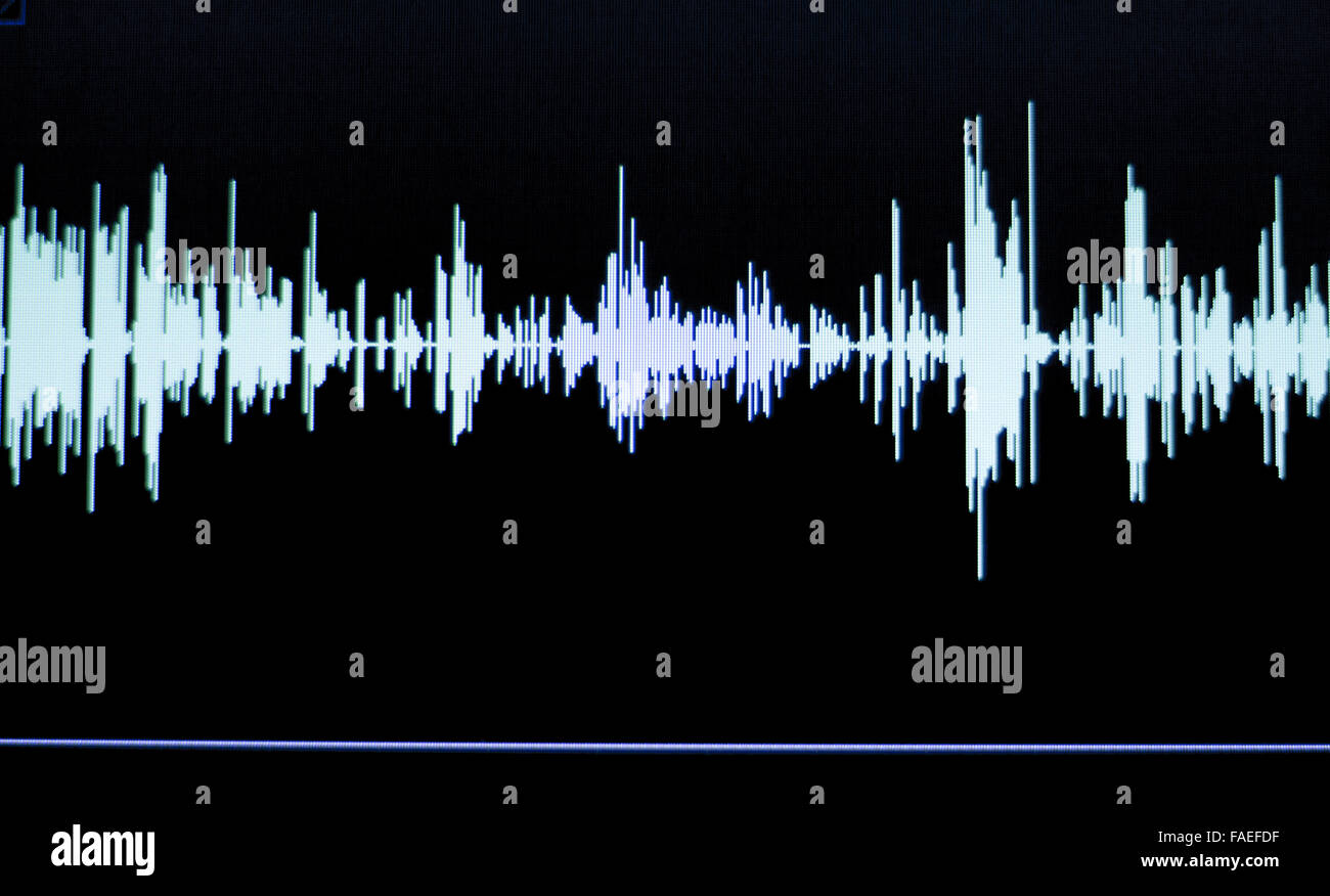 Audio studio digital voice recording voiceover sound wave on computer ...