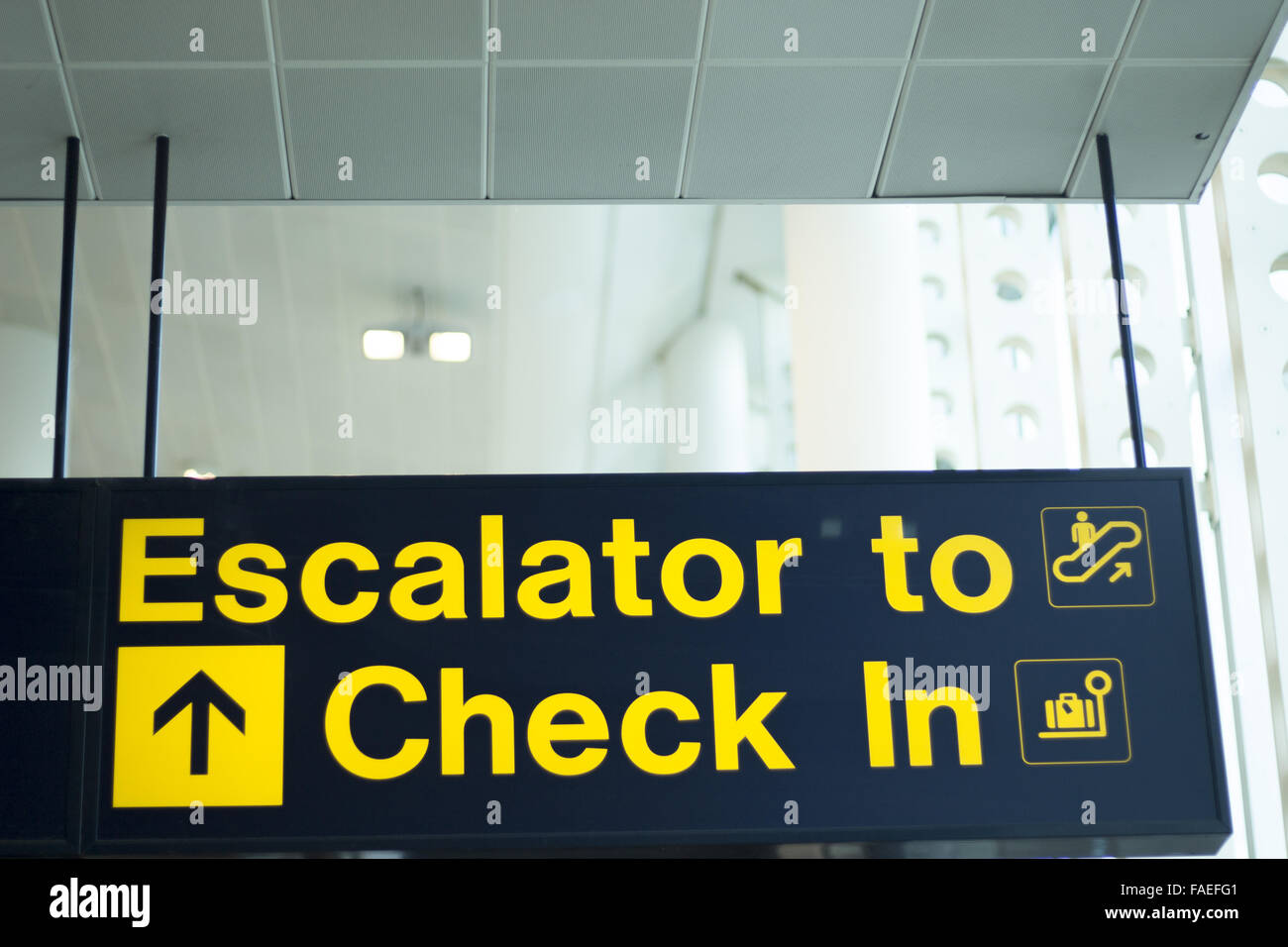 Airport information sign light panel giving directions for checkin for ...