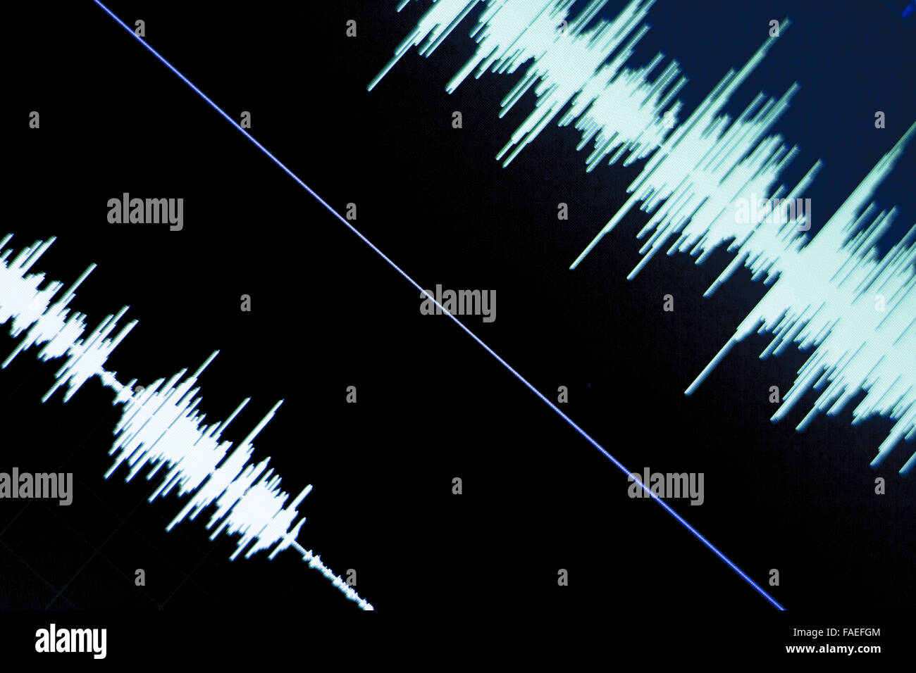 Audio studio digital voice recording voiceover sound wave on computer ...