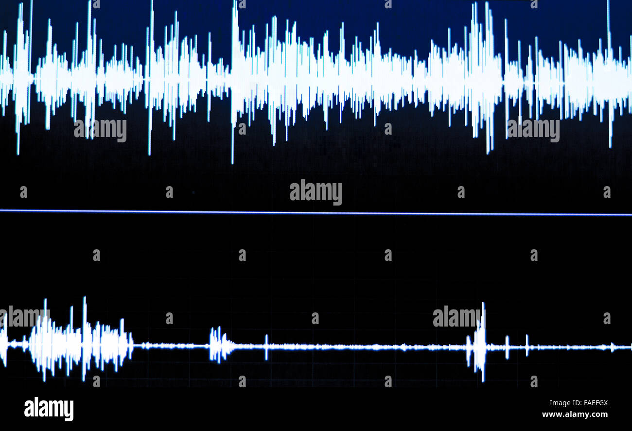 Audio studio digital voice recording voiceover sound wave on computer ...