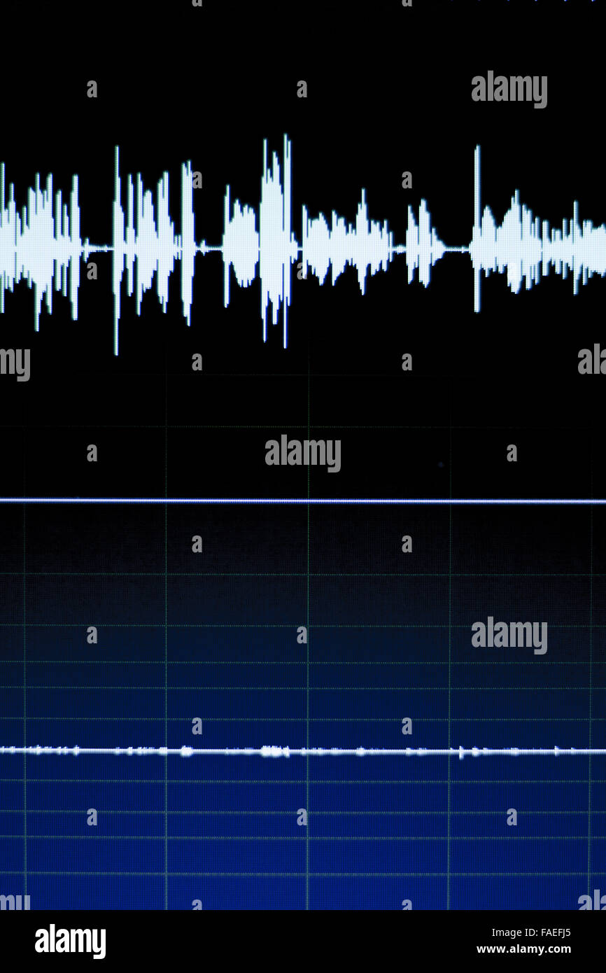Audio studio digital voice recording voiceover sound wave on computer ...