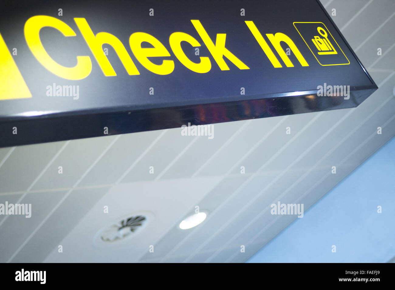 Airport information sign light panel giving directions in departure ...