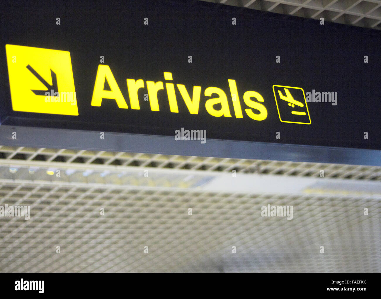 Airport information sign light panel giving directions for arrivals ...