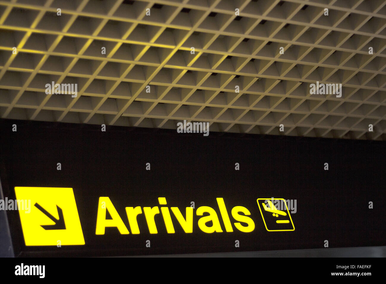 Airport information sign light panel giving directions for arrivals ...