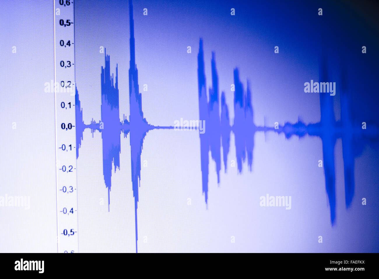 Audio studio digital voice recording voiceover sound wave on computer ...