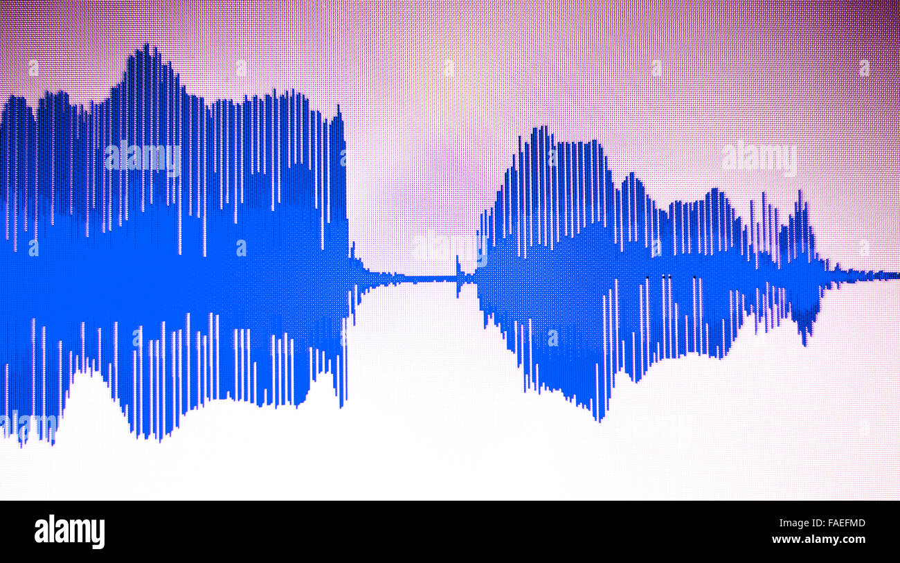 Audio studio digital voice recording voiceover sound wave on computer ...