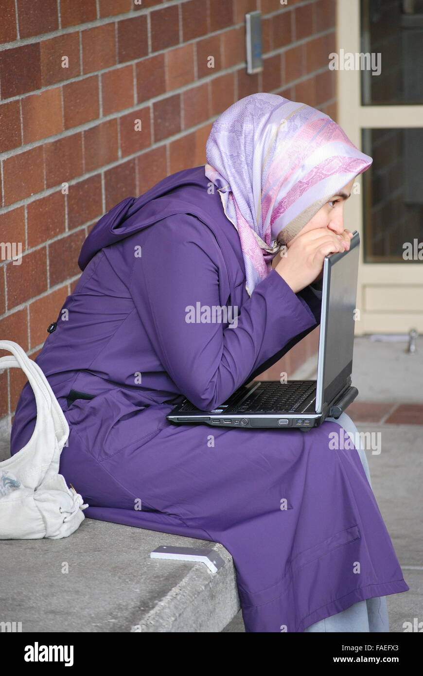 Muslim woman on computer Stock Photo - Alamy