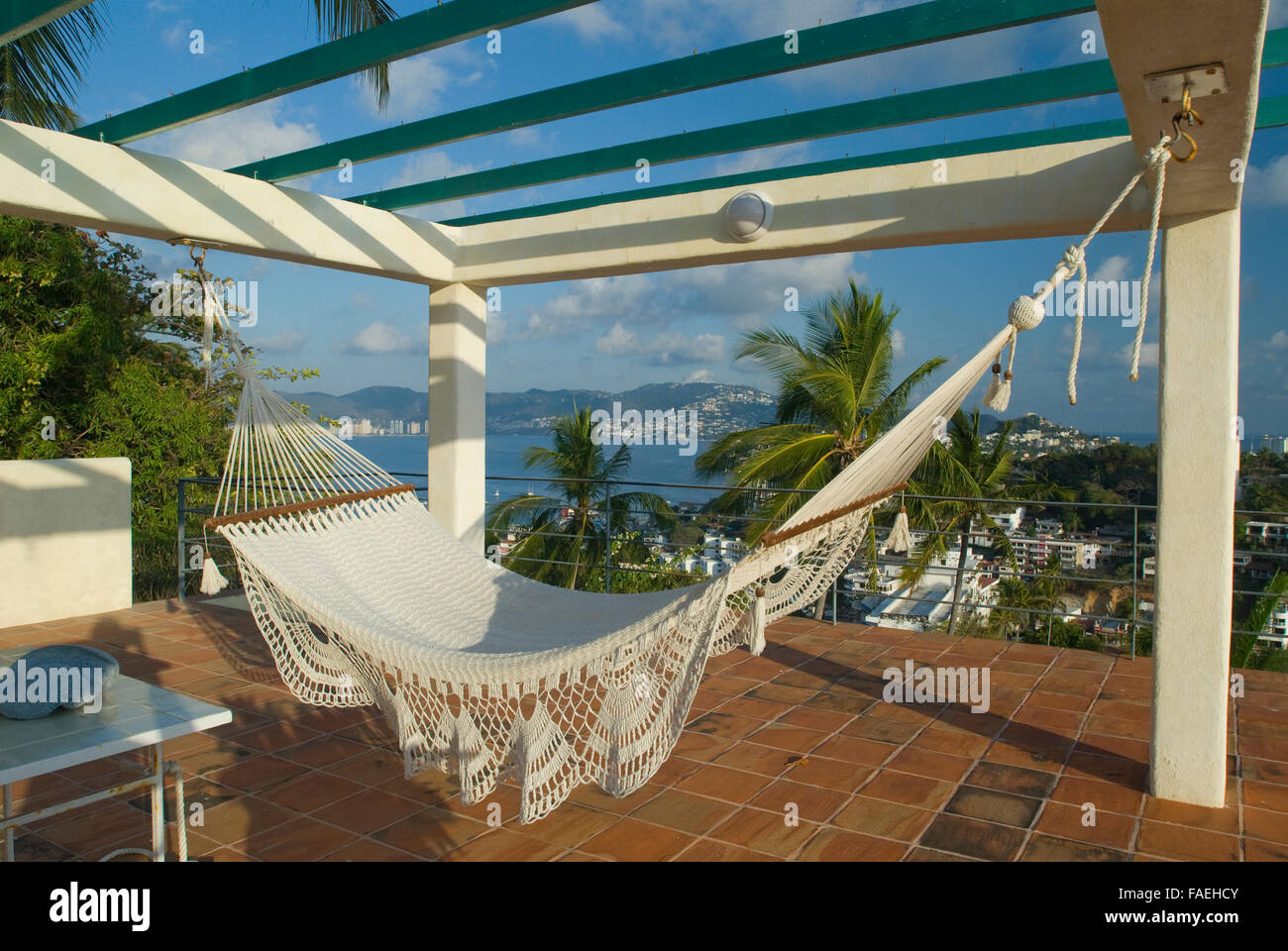 Acapulco, Mexico: Hammock on roof of home overlooking the Pacific Ocean ...