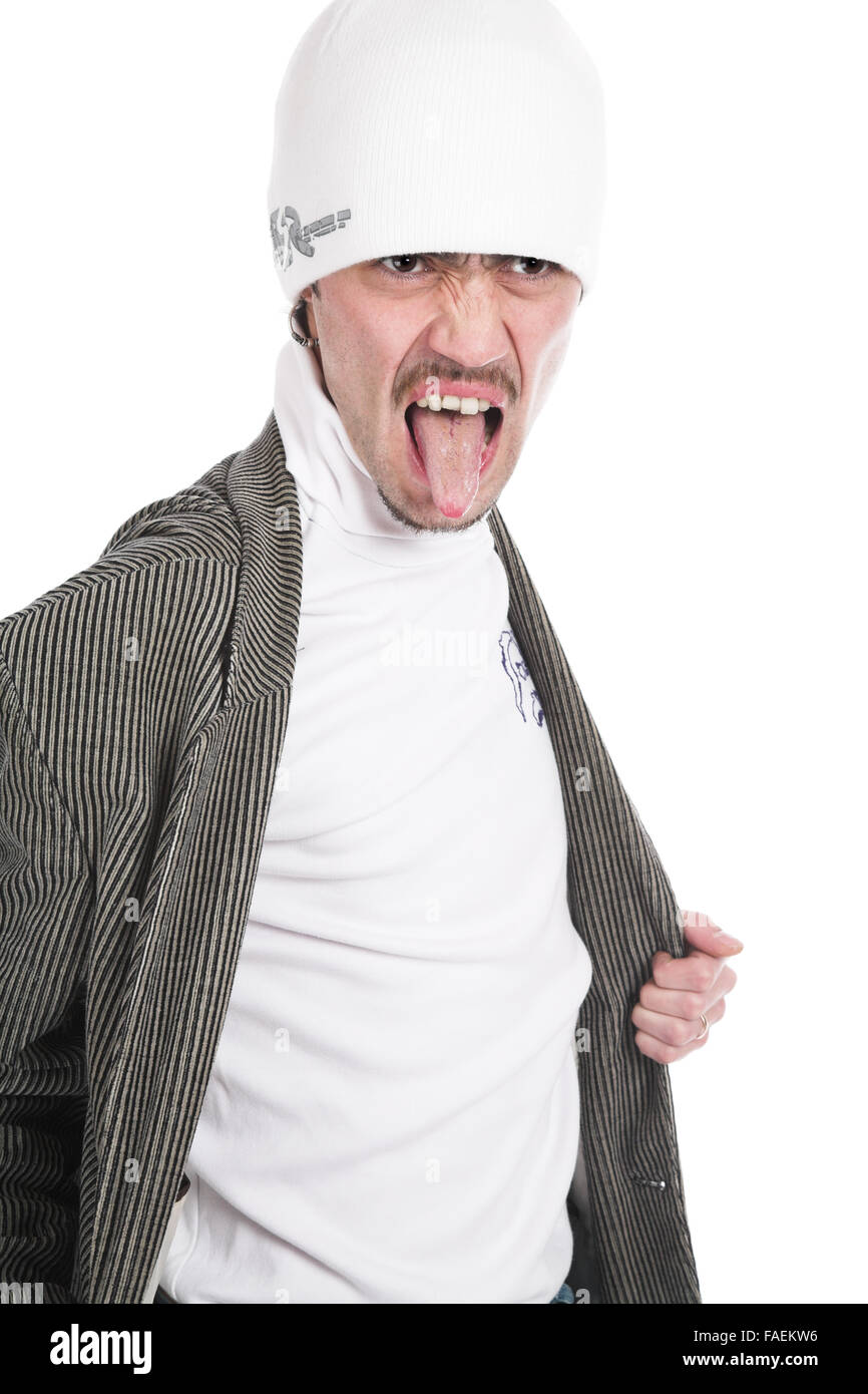 The fastidious young man on a white background Stock Photo - Alamy