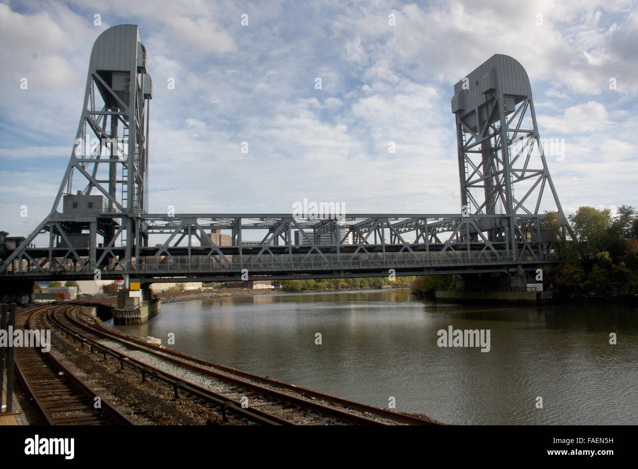 The Broadway Bridge, a road and railway bridge over the Harlem river ...