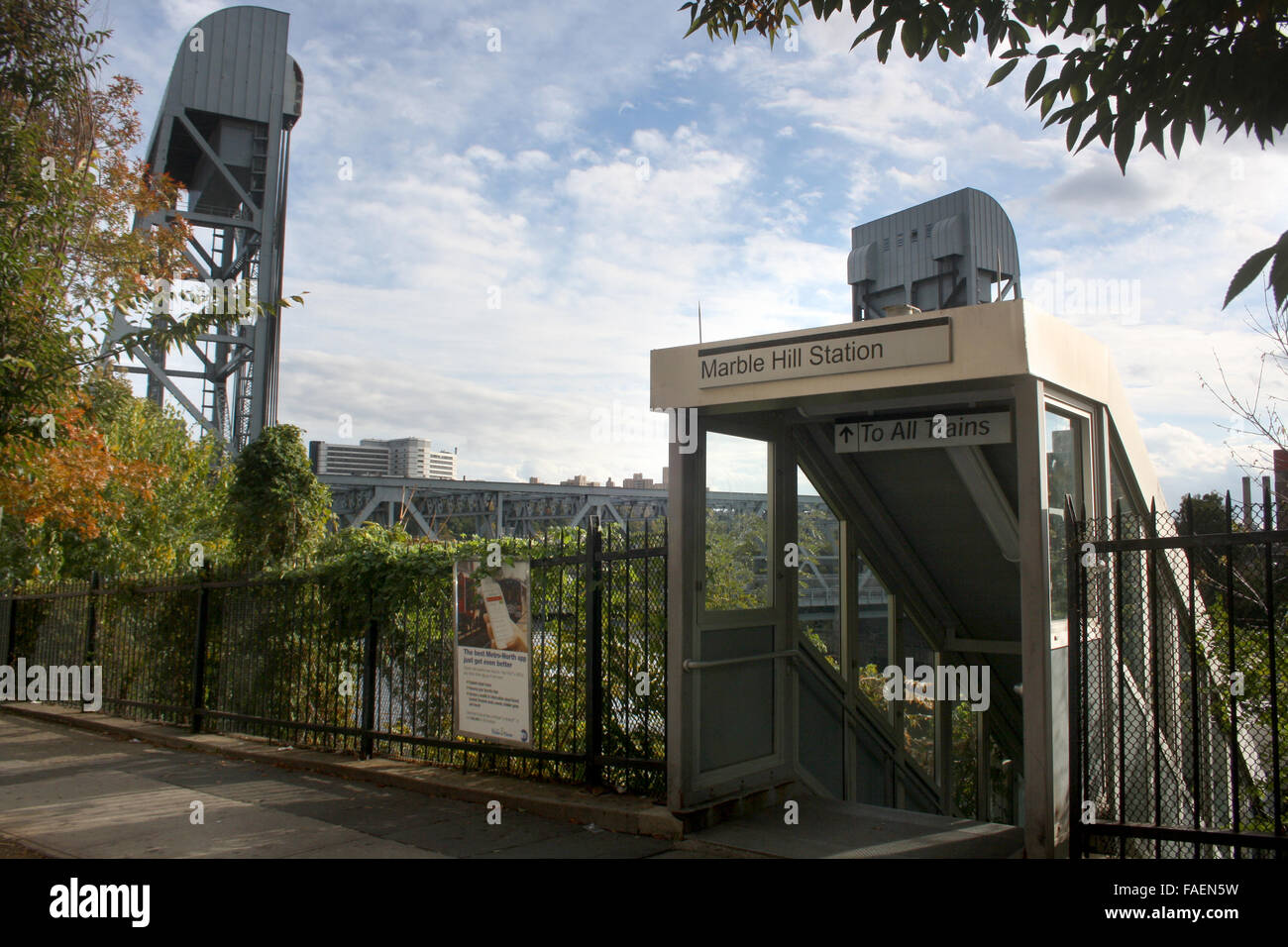 New York, USA. 25th Oct, 2015. The entrance to the "Marble Hill" subway ...