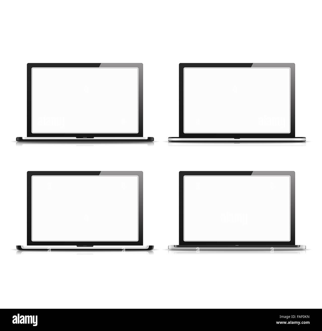 Four different laptops with white screens, vector eps10 illustration ...