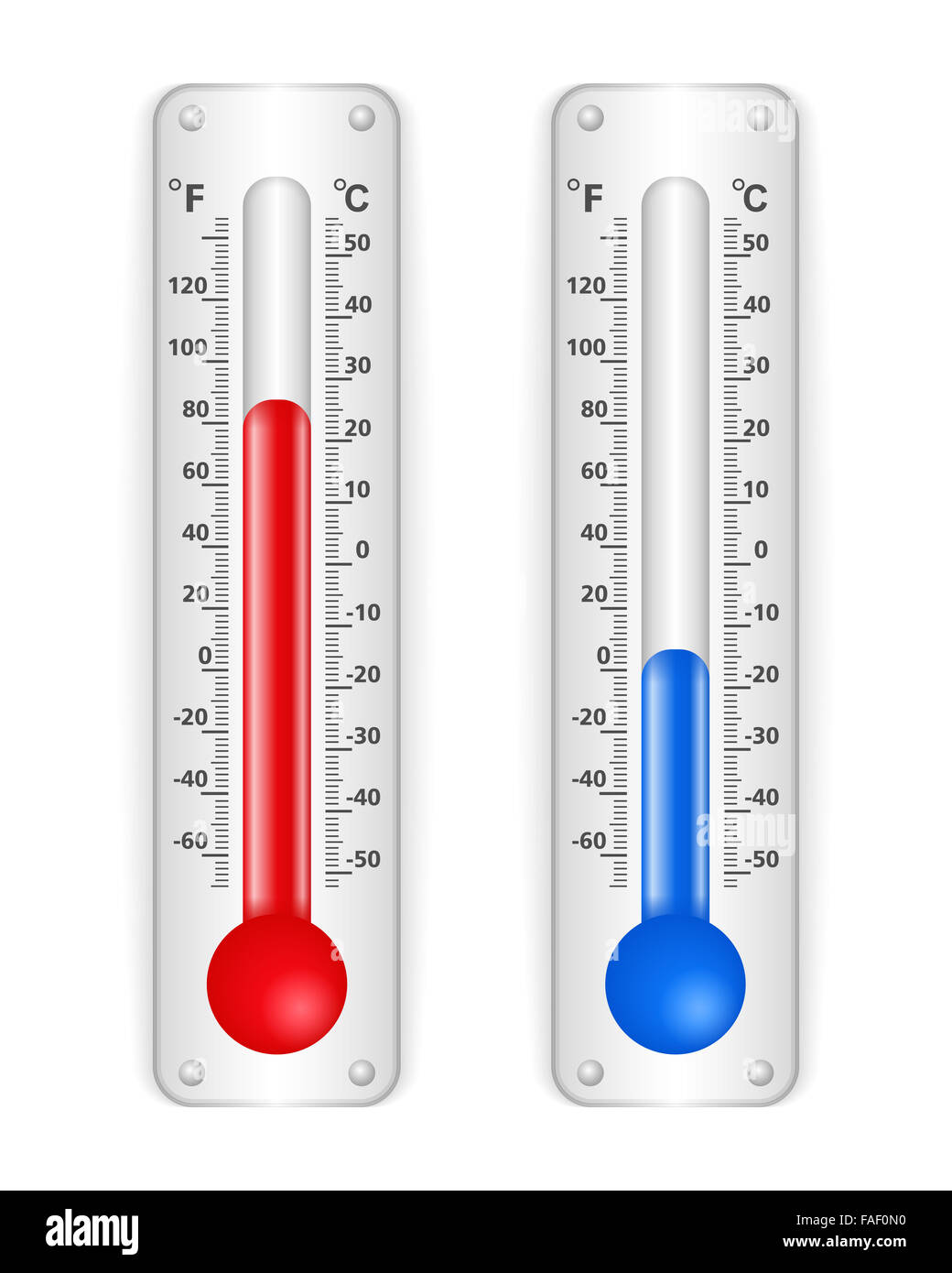 Red and blue thermometers on white backgrond Stock Photo - Alamy