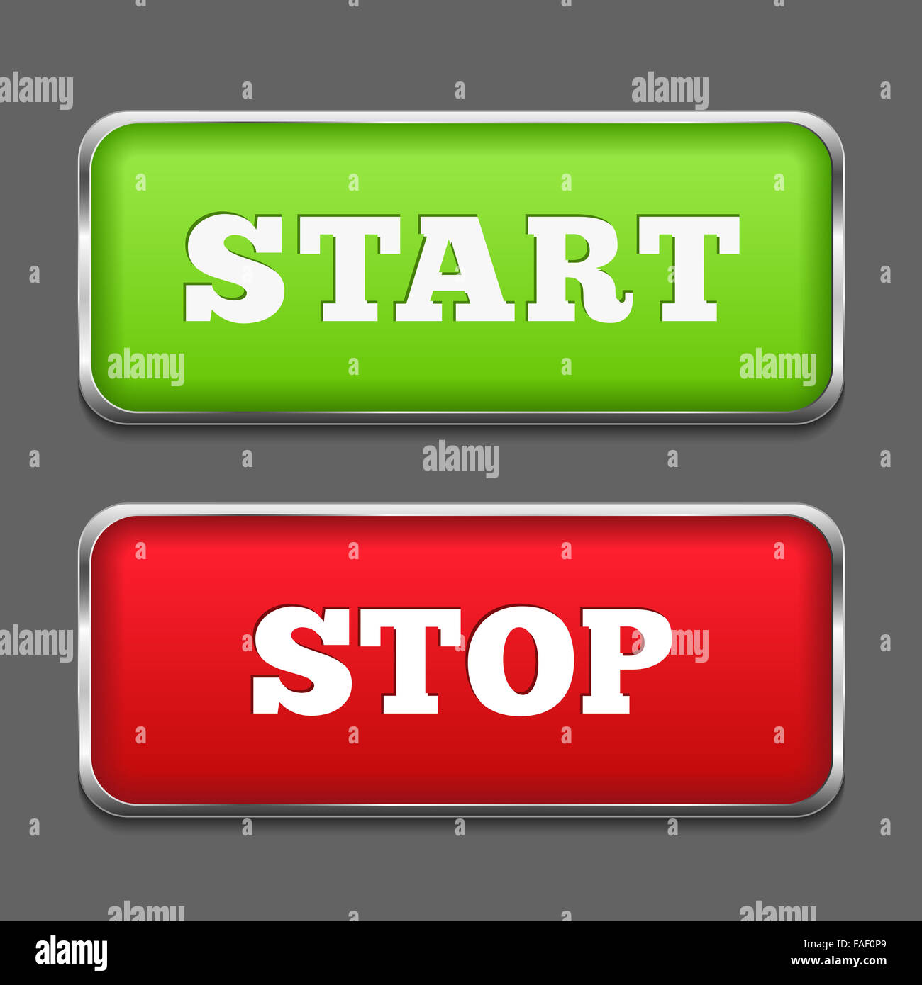 Start and stop buttons with metallic frames Stock Photo - Alamy