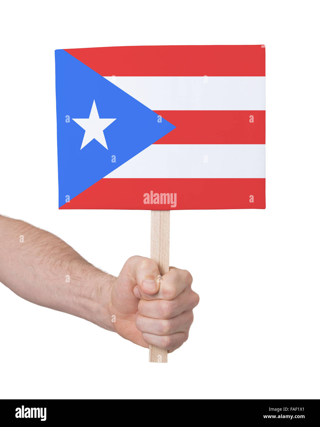 Hand holding small card, isolated on white - Flag of Puerto Rico Stock ...