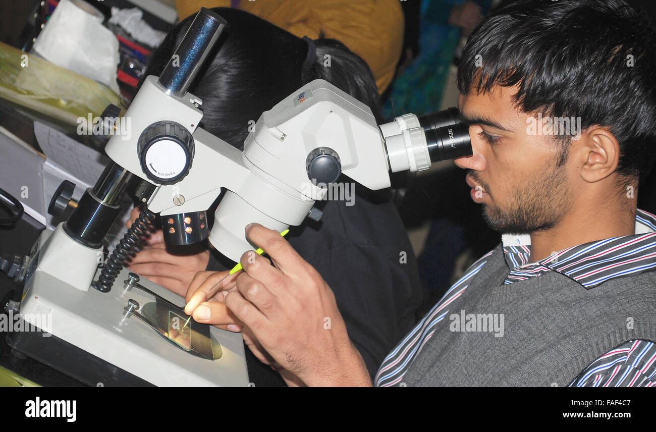Student working in Biology Lab with Microscope Stock Photo - Alamy