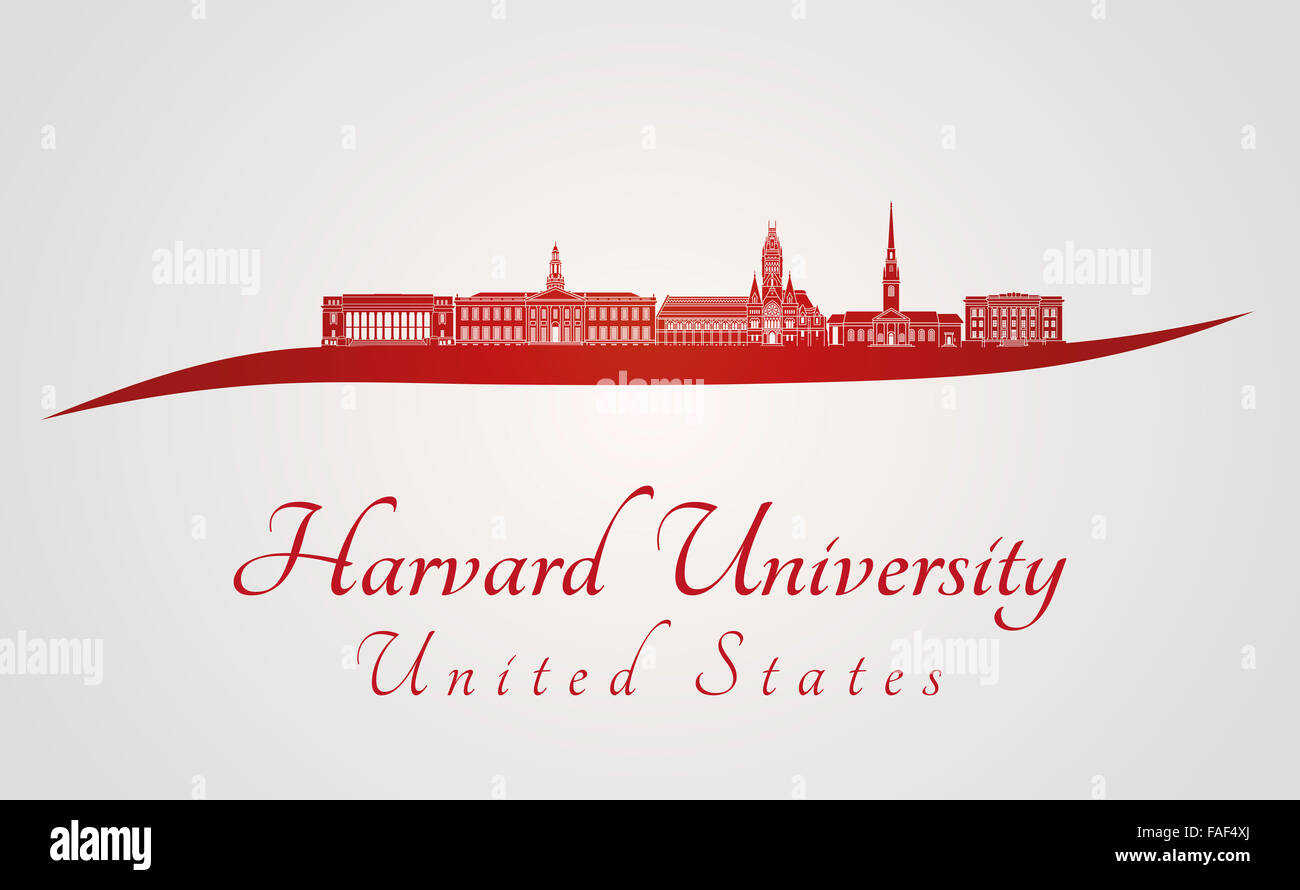 Harvard University skyline in red and gray background in editable ...