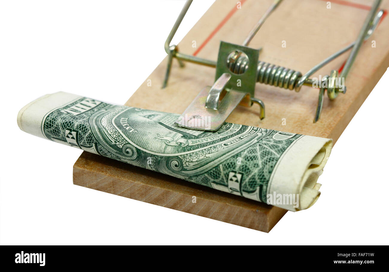 a roll of paper money and a mouse trap Stock Photo - Alamy
