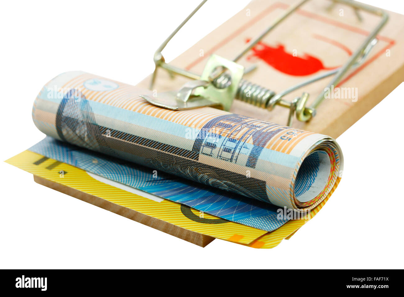Australian dollars caught in a mouse trap Stock Photo - Alamy