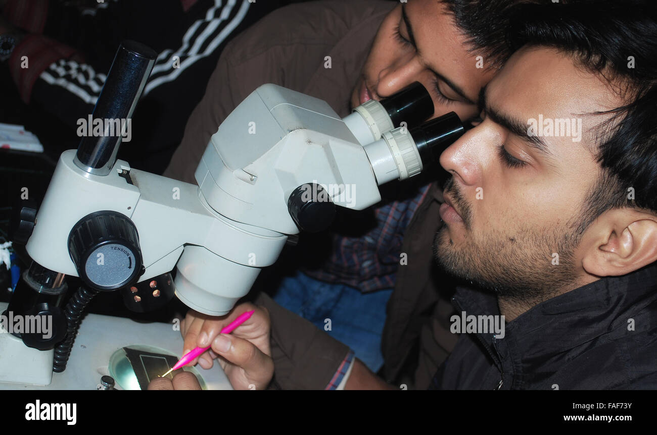 Student working in Biology Lab with Microscope Stock Photo - Alamy