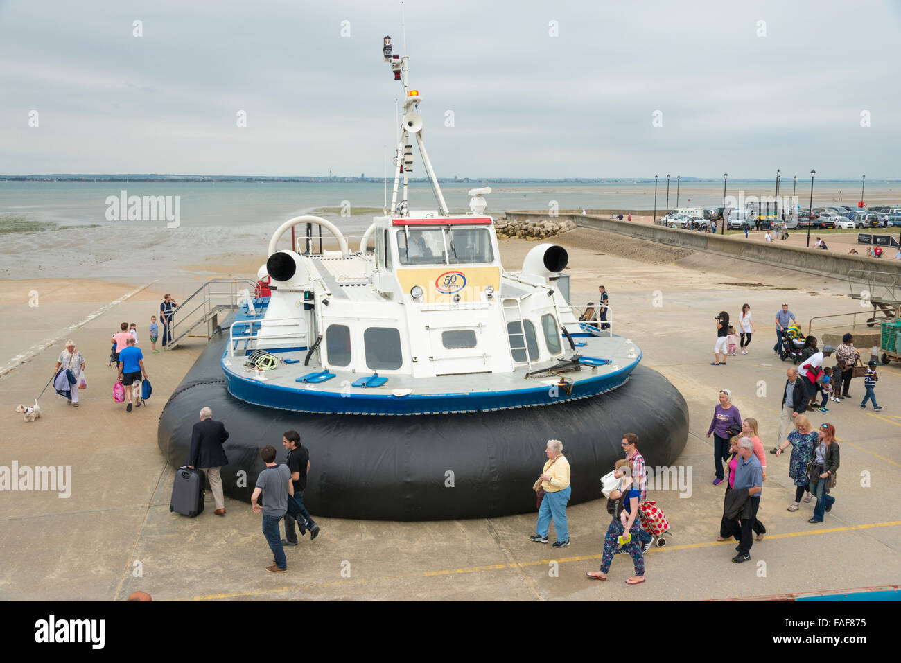 Passengers boarding a Hovercraft from the Hovertravel company at Ryde ...