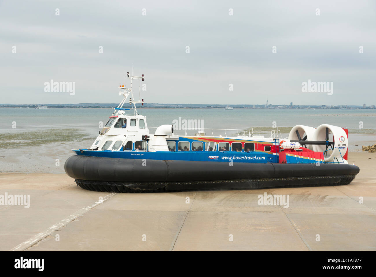 A Hovercraft from the Hovertravel company landing at Ryde Isle of Wight ...