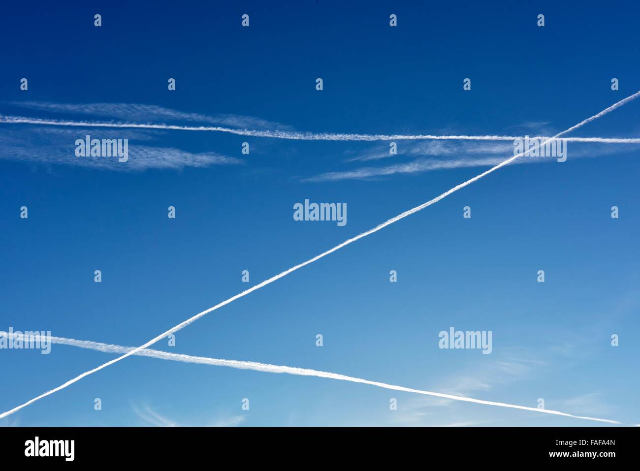 Contrails of airplanes in the sky, Bavaria, Germany Stock Photo - Alamy