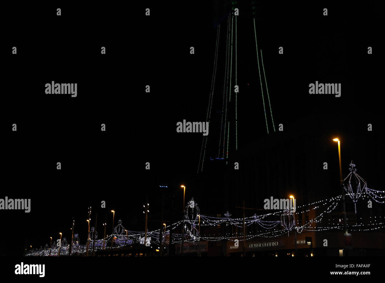 Night oblique blue Bling Jewels above Central Promenade, north to green ...