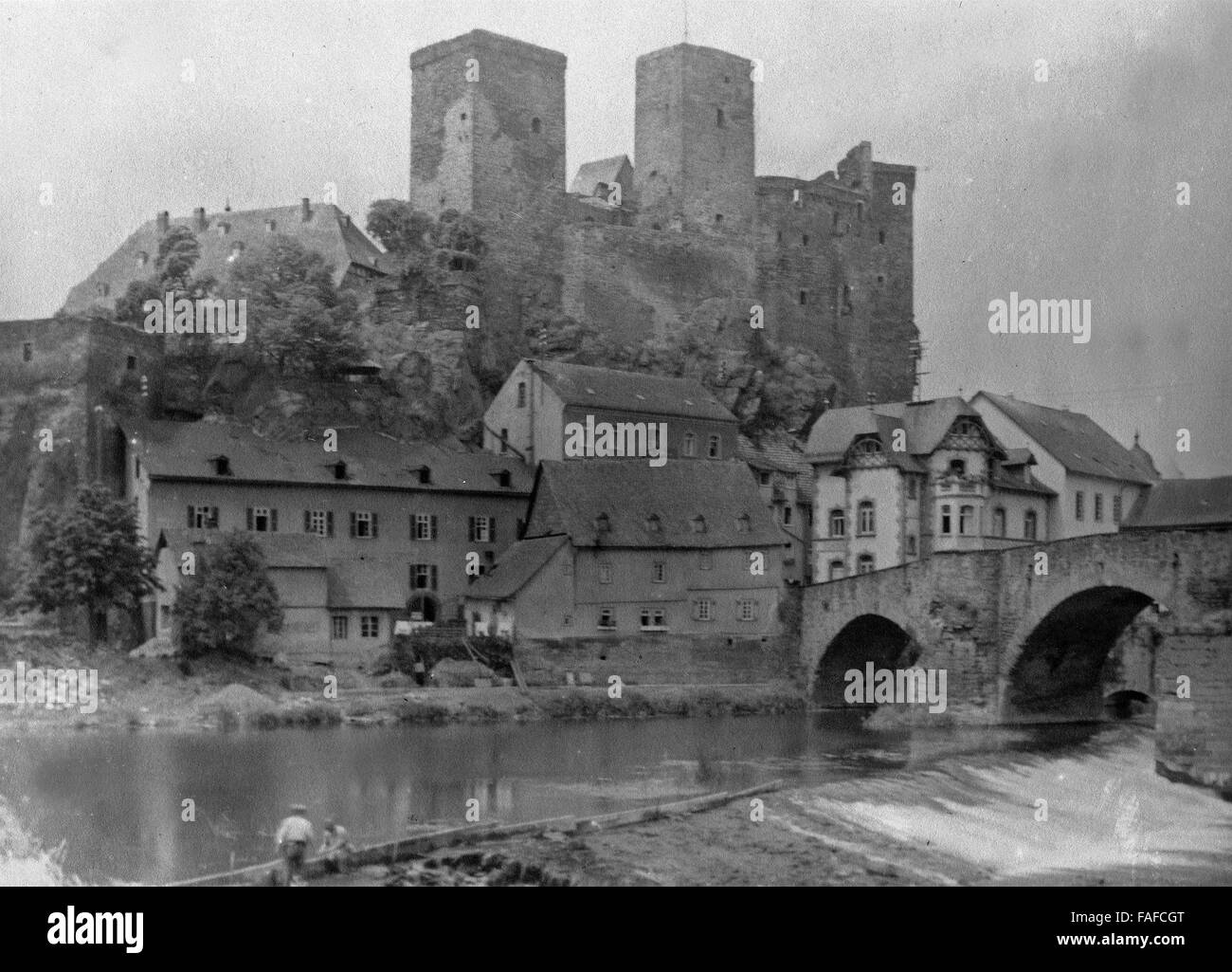 Blick auf die Stadt Runkel an der Lahn, Deutschland 1920er Jahre. View ...