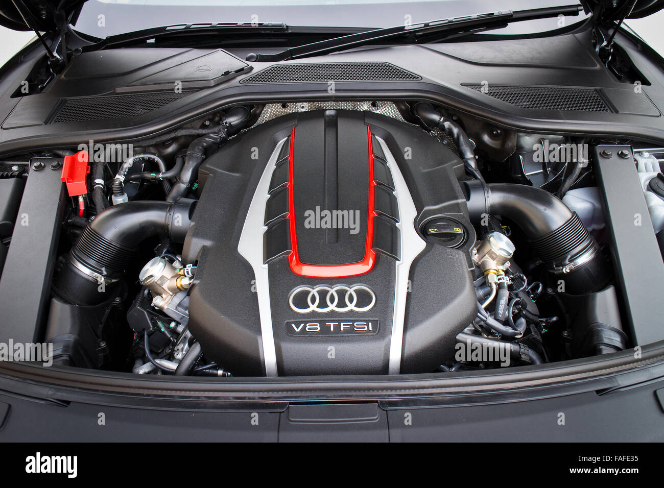 Hong Kong, China June 6, 2014 : Audi S8 engine room on June 6 2014 in ...