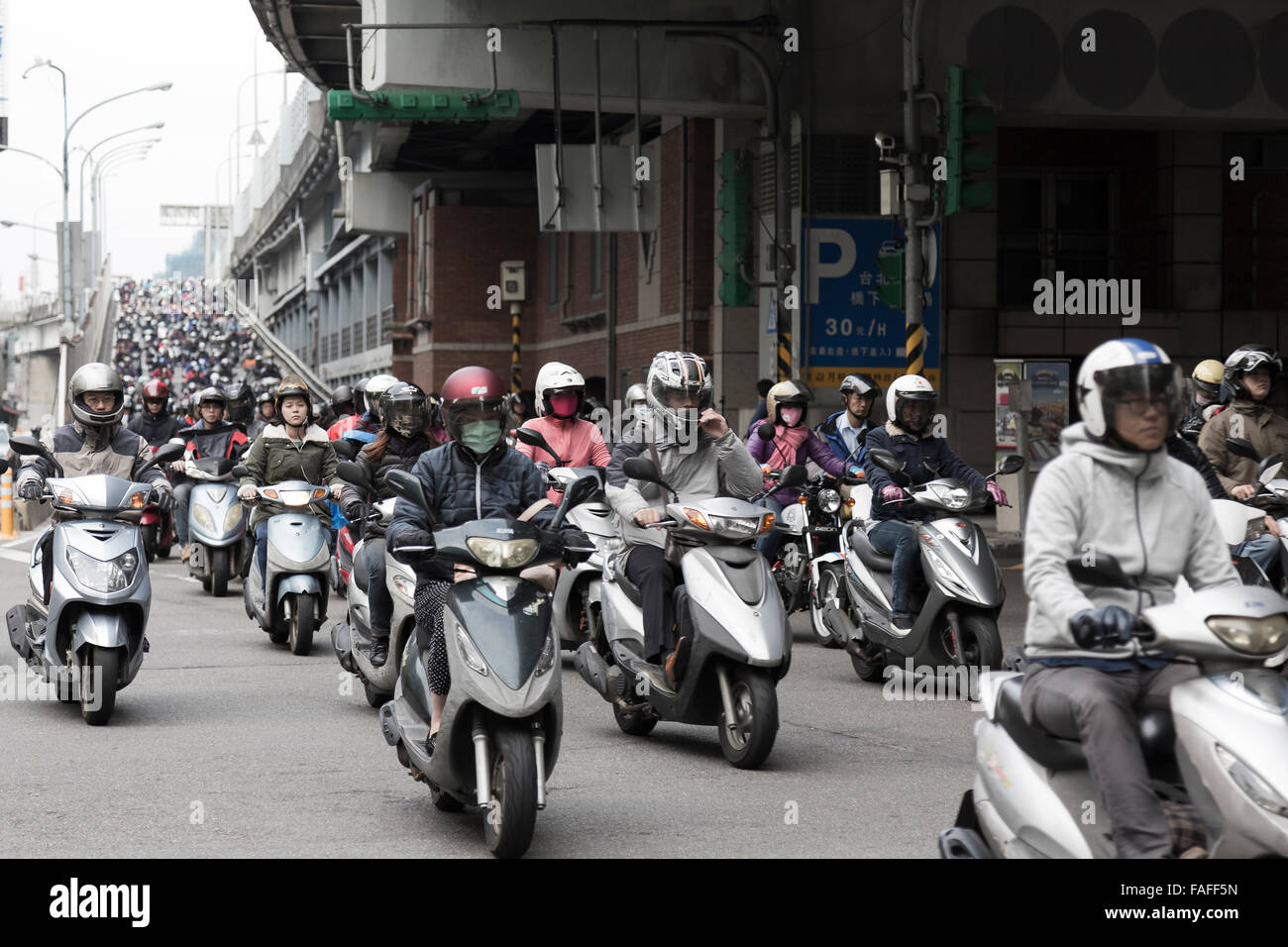 Taipei, Taiwan - December 2015 - Heavy rush-hour motorbike traffic in ...