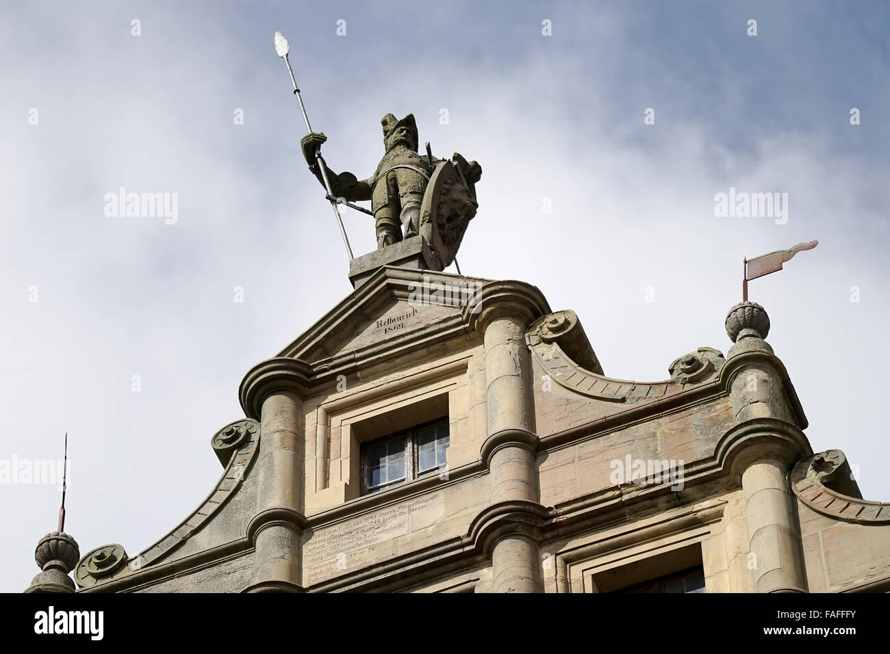 Statue of a soldier on top of a building in Rothenburg Stock Photo - Alamy