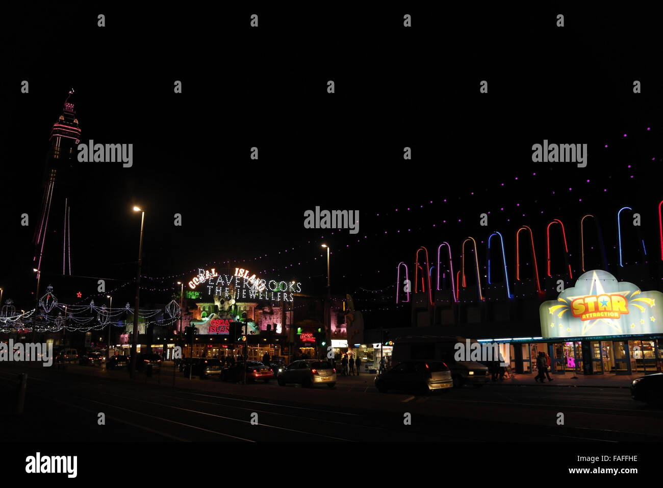 Night oblique view Central Promenade, with traffic, Star Attraction to ...