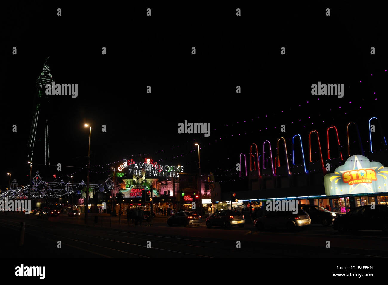 Night oblique view Central Promenade, with traffic, Star Attraction to ...