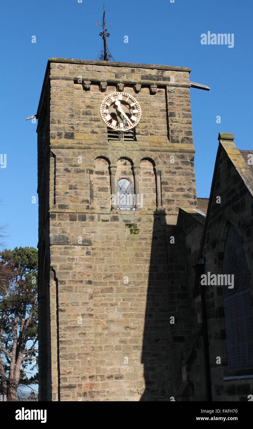 Early square church bell and clock tower Stock Photo - Alamy