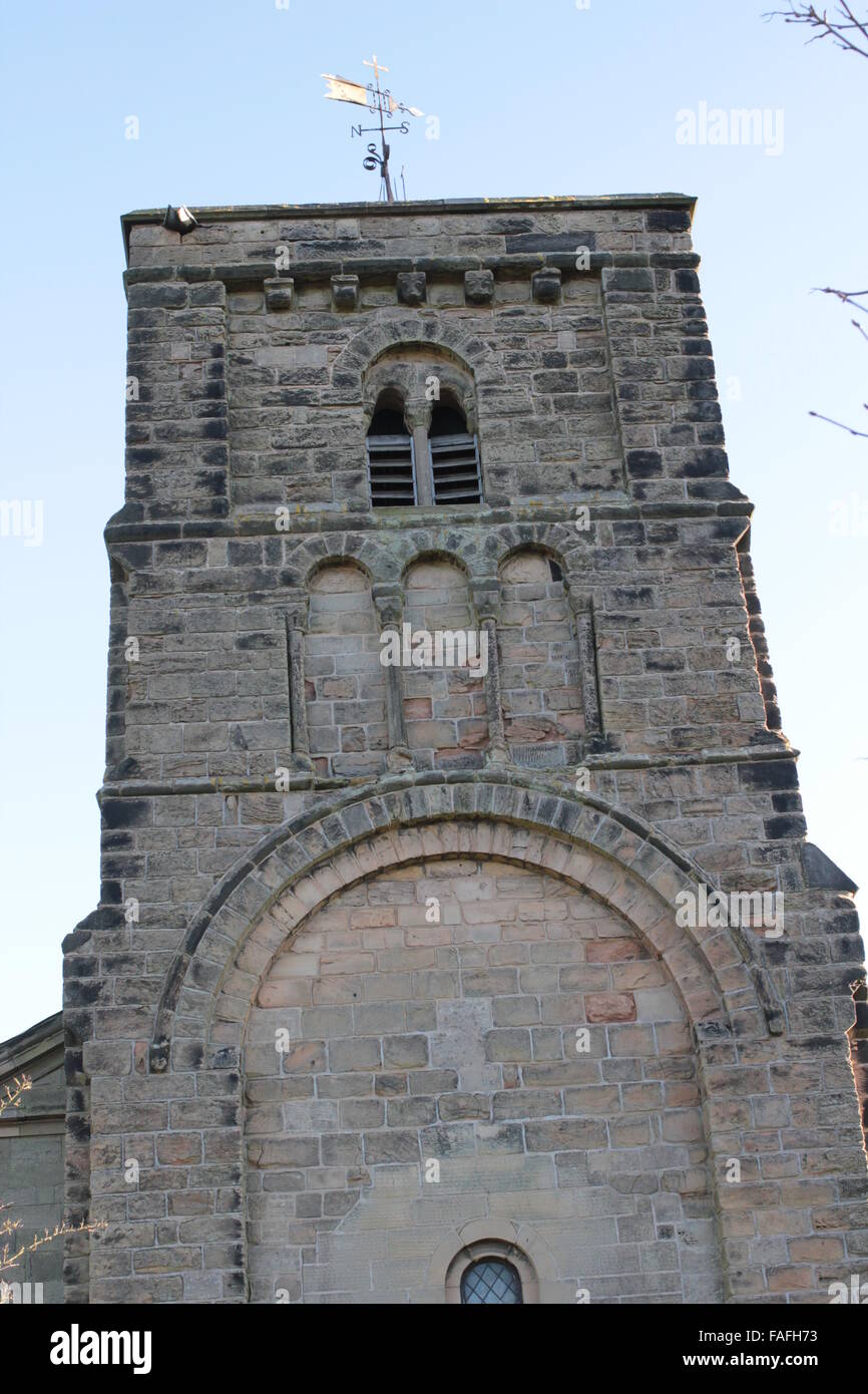 Early square church clock and bell tower Stock Photo - Alamy