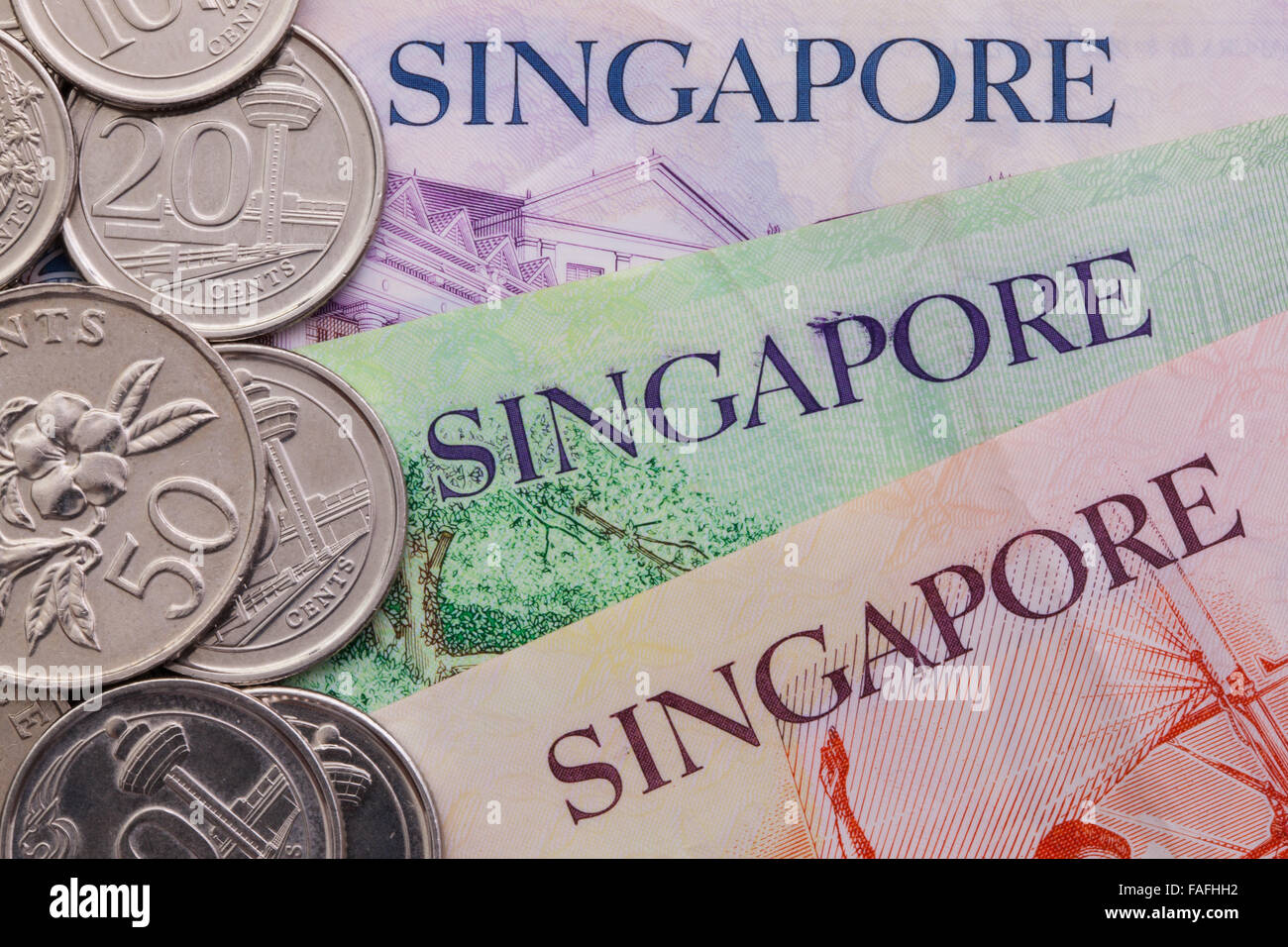 Detail of Singapore banknotes and coins, close-up Stock Photo - Alamy