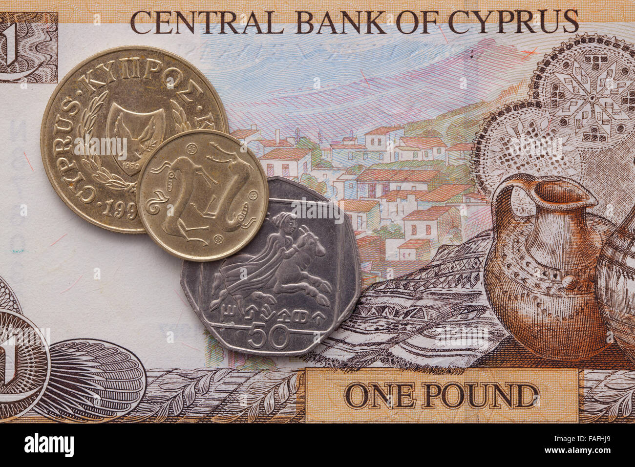 Different banknote and coins of Pound of Cyprus Stock Photo - Alamy