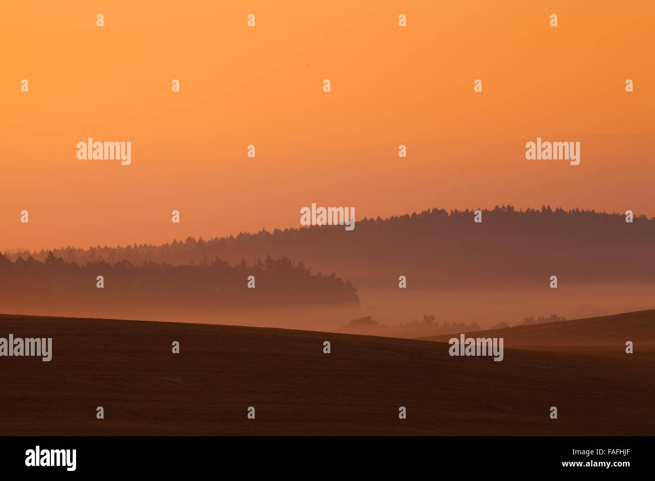 Autumn scenery on the Czech highlands in the morning mist Stock Photo ...