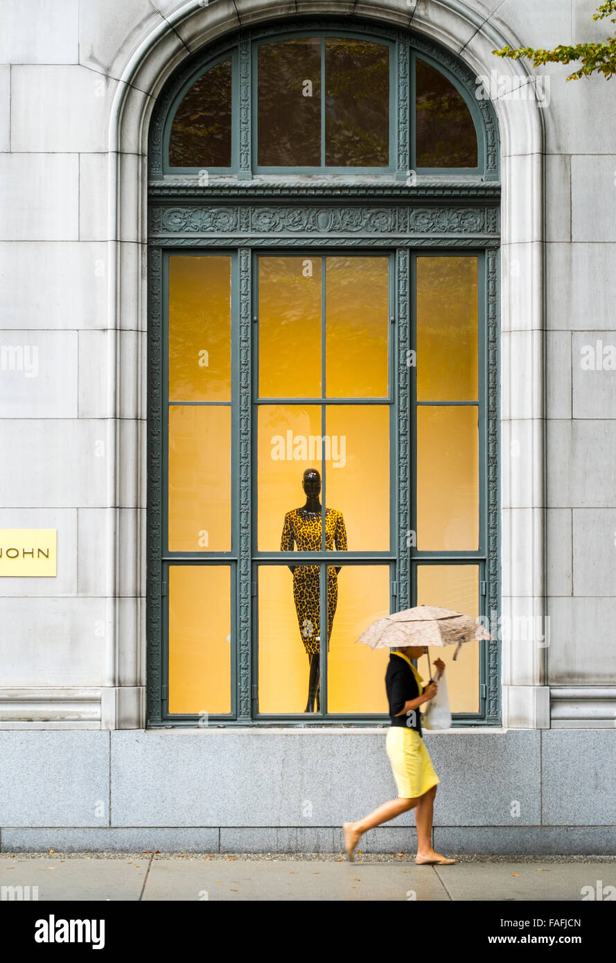Vancouver Canada shop window dummy dress umbrella person walking skirt ...