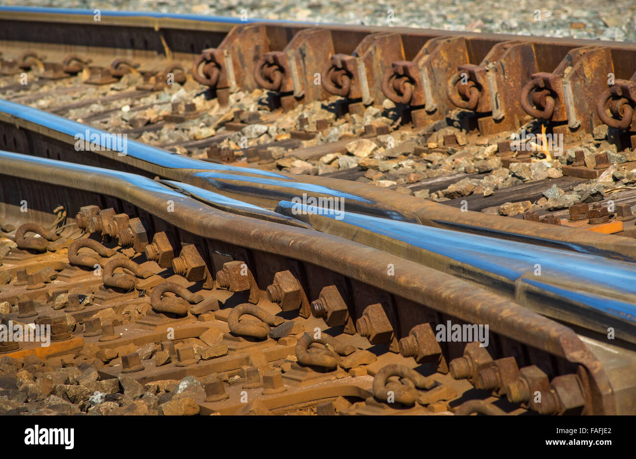 Rail switches in yard off main line traffic Stock Photo - Alamy