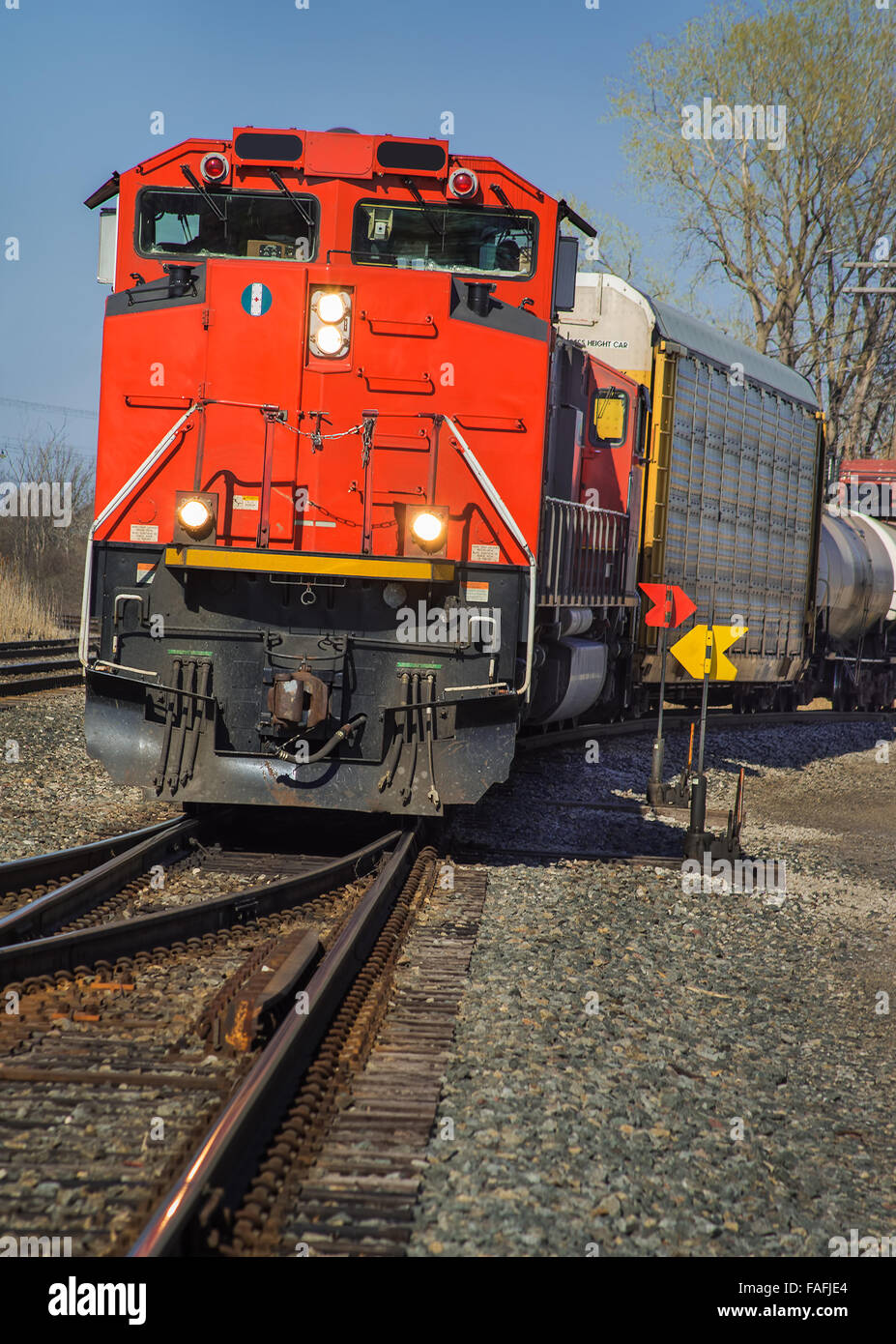 CN red freight train from Detroit Tunnel to Chicago Stock Photo - Alamy